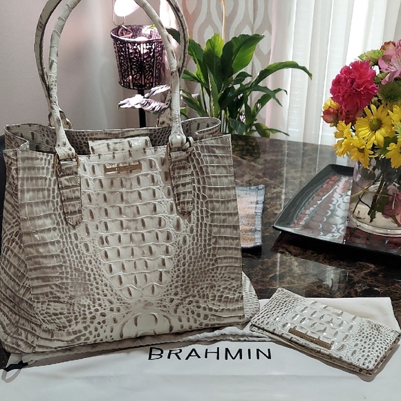 Brahmin | Bags | Brahmin White And Gray Crocodile Embossed Womens Bag ...